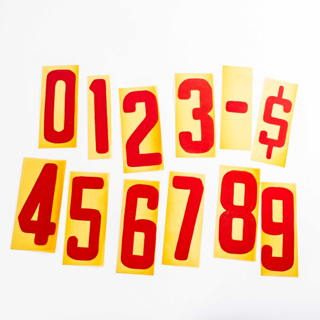 1960's American Gas Station Numbers - Set 1-9 Plus Other Characters